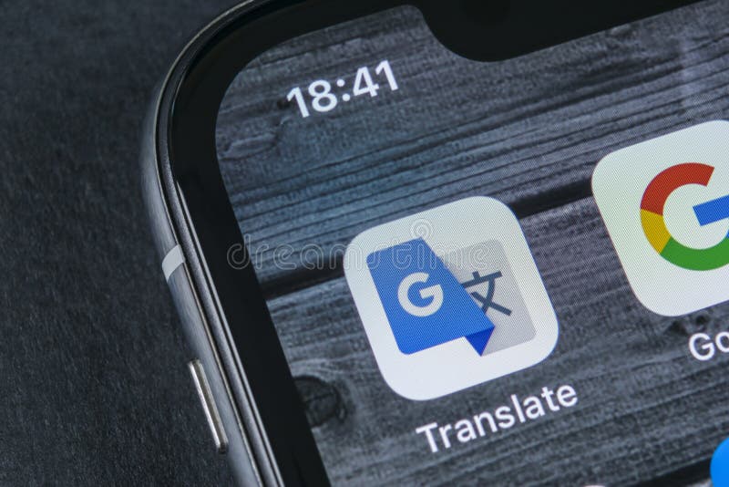 Google Translate Application Icon on Apple IPhone X Screen Close-up ...