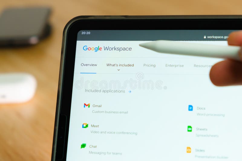 Google Workspace Logo Shown by Apple Pencil on the IPad Pro Tablet ...