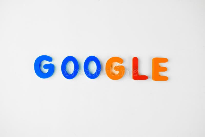 GOOGLE Written in Different Colored Letter Blocks on a White Background ...
