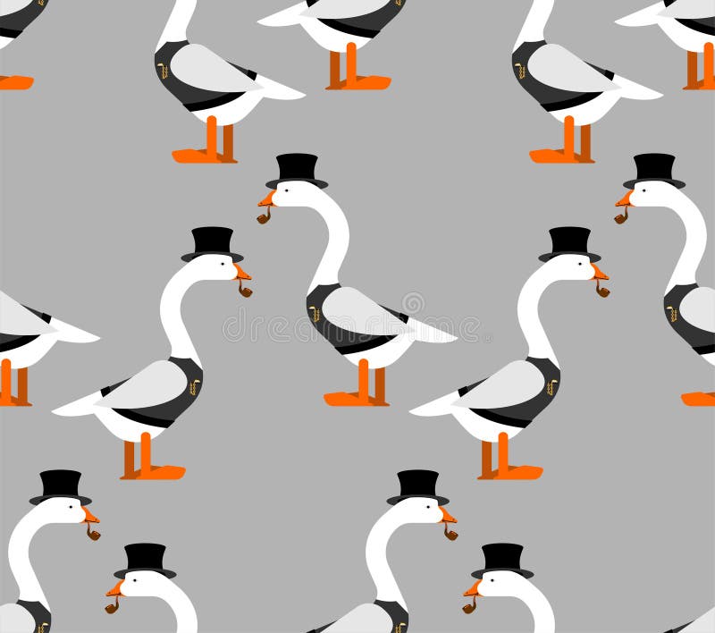 Goose Aristocrat Pattern Seamless. Goose in Hat and with Smoking Pipe ...