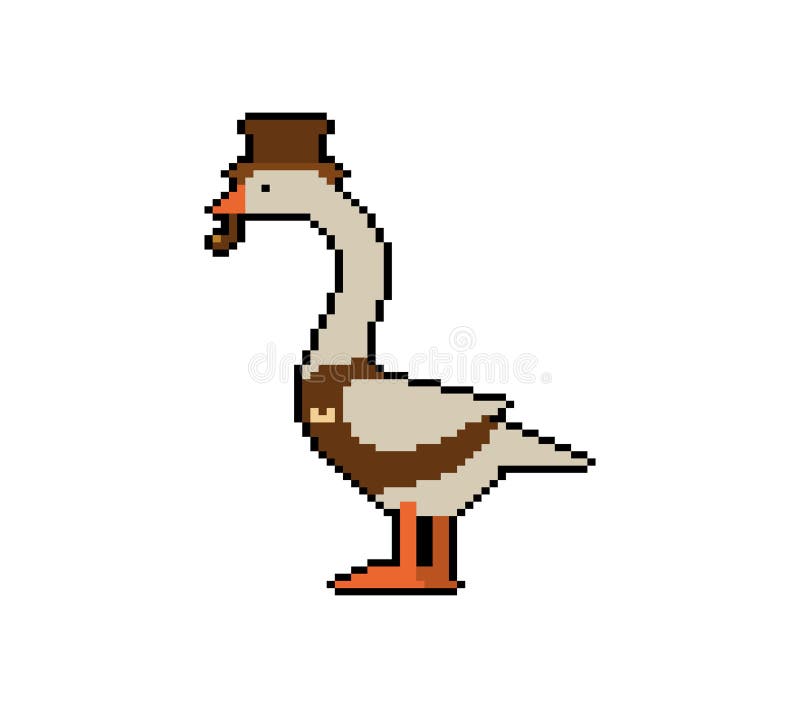 Goose Aristocrat Pixel Art. 8 Bit Goose in Hat and with Smoking Pipe ...