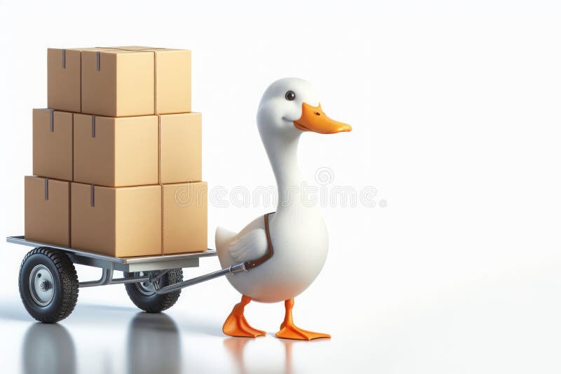 A Goose on a Cart Carries Boxes. Space for Text. Stock Photo - Image of ...