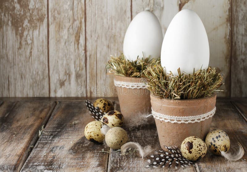 Goose Eggs on Hay - Easter Decoration Stock Photo - Image of feather ...