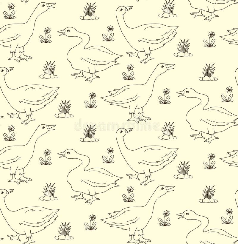 Goose Doodle Colorful Vintage Seamless Vector Pattern Stock Vector ...