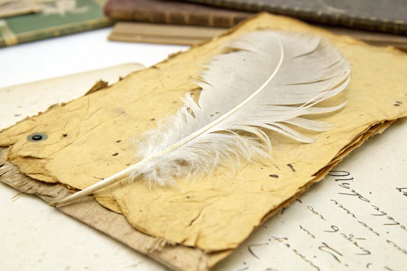 Goose Feather and Old Paper Stock Illustration - Illustration of ...