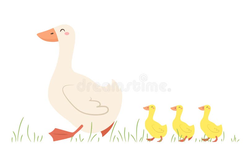 Goose with Goslings. Vector Illustration in Cartoon Flat Style. Stock ...
