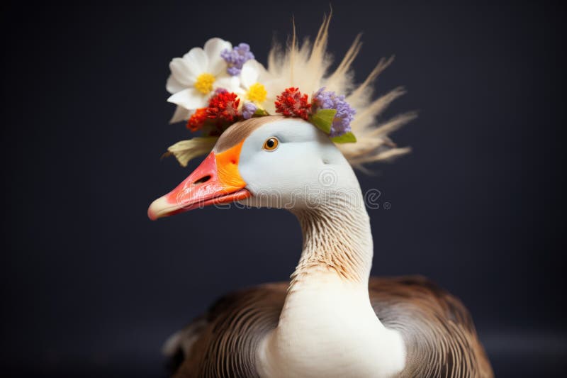 A Goose Honking by Blooming Flowers Stock Photo - Image of animal ...