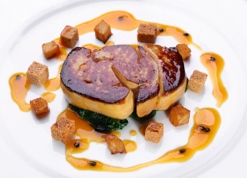 Goose Liver Pate with Soy Sauce and Toast on a Black Stone Background ...