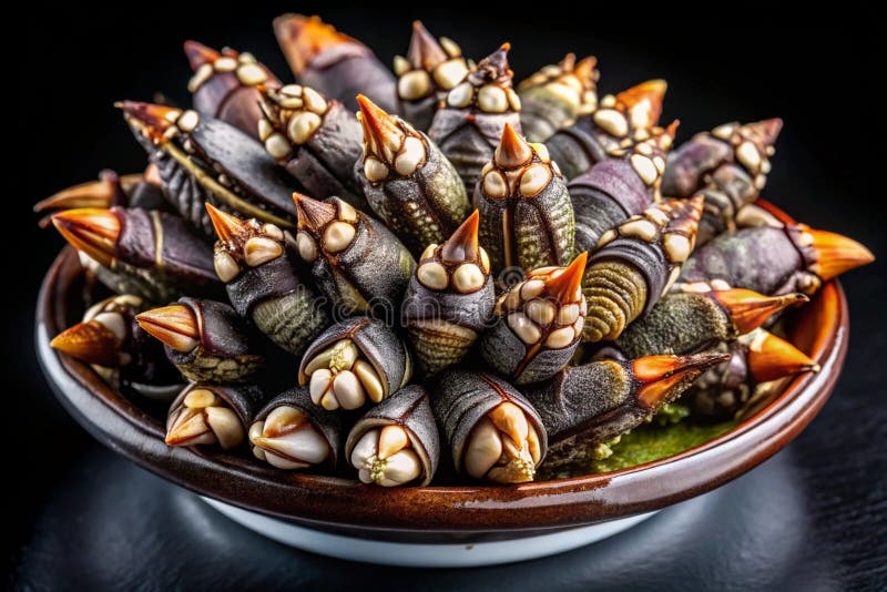 Goose Neck Barnacles on Black Background Stock Illustration ...