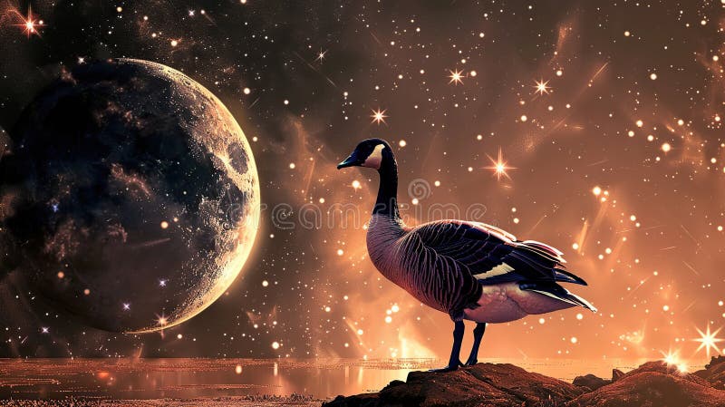 Goose, Planet, Stars with Moon. Generative Ai Stock Illustration ...