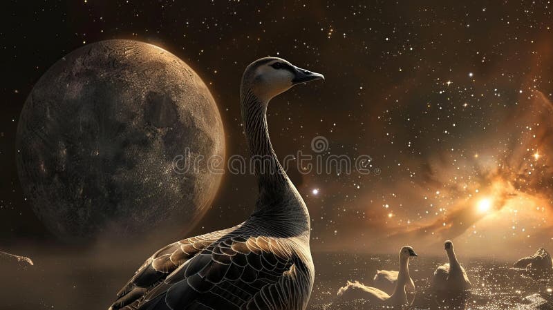 Goose, Planet, Stars with Moon. Generative Ai Stock Illustration ...