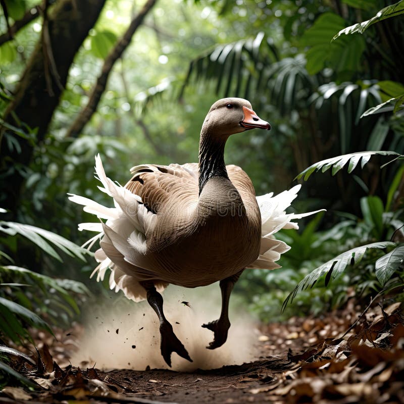 Goose Running through Jungle. Stock Illustration - Illustration of ...