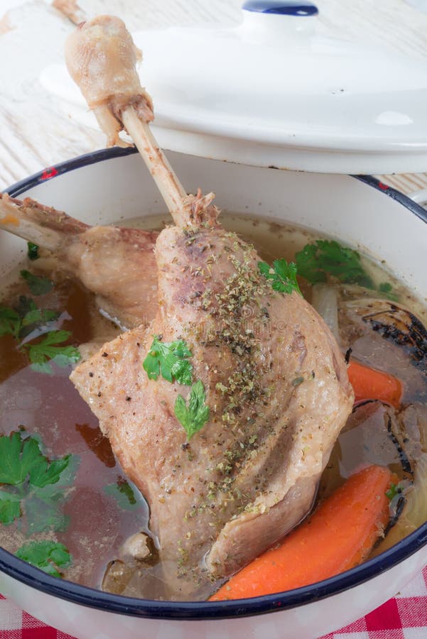 Goose - Soup with Red Wine and Thyme Stock Photo - Image of hessian ...