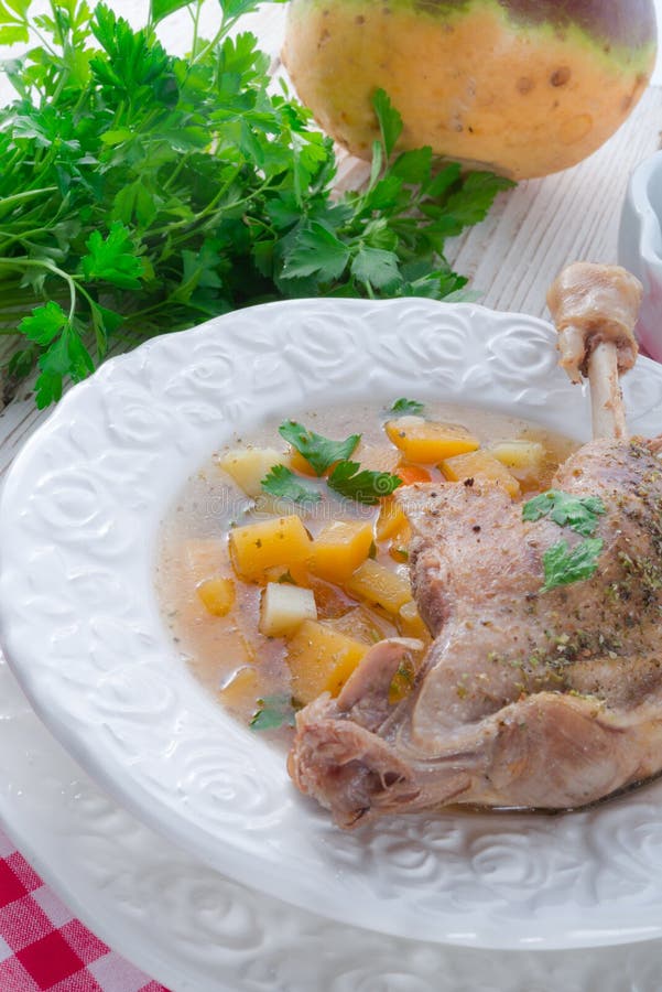 Goose - Soup with Red Wine and Thyme Stock Image - Image of dish ...