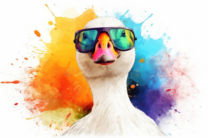 Goose in Sunglasses Realistic with Paint Splatter Abstract Generative ...