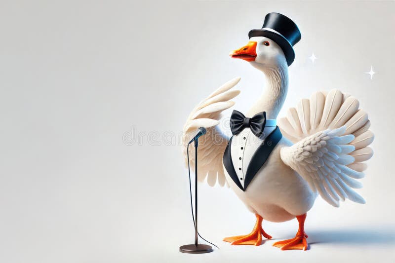 A Goose in a Tuxedo and a Top Hat on Stage. Space for Text. Stock Image ...