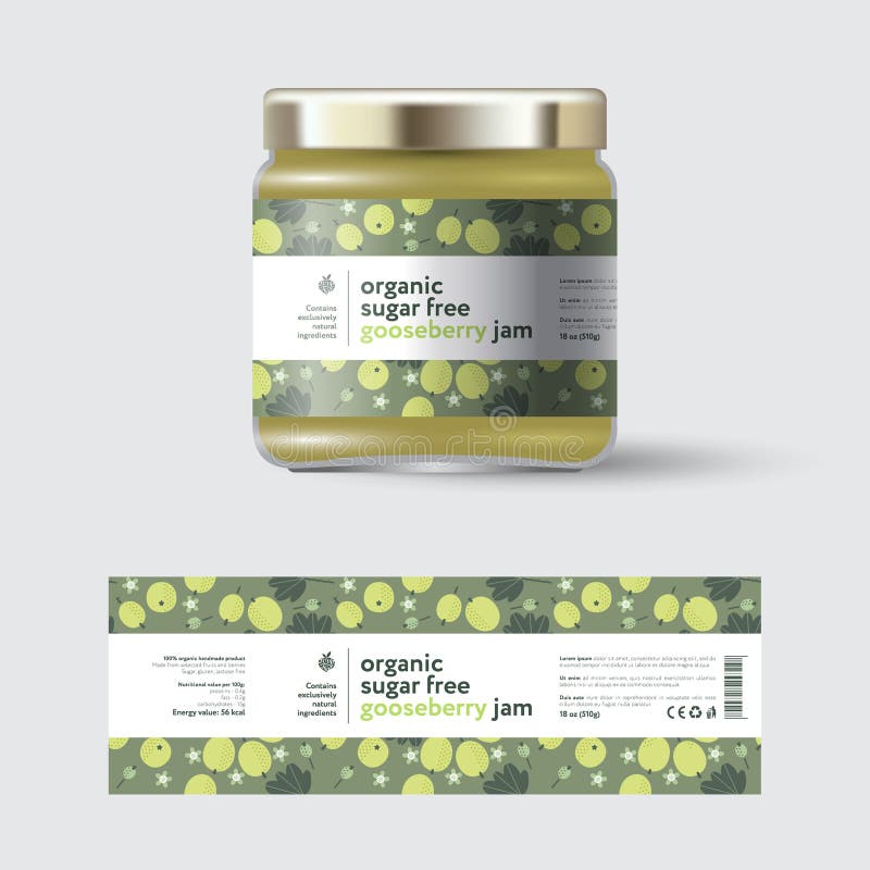 Gooseberry Jam Label and Packaging. Jar with Cap with Label Stock ...