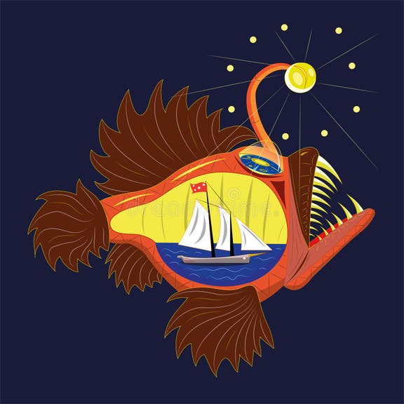 Goosefish and ship. stock vector. Illustration of fins - 24950833