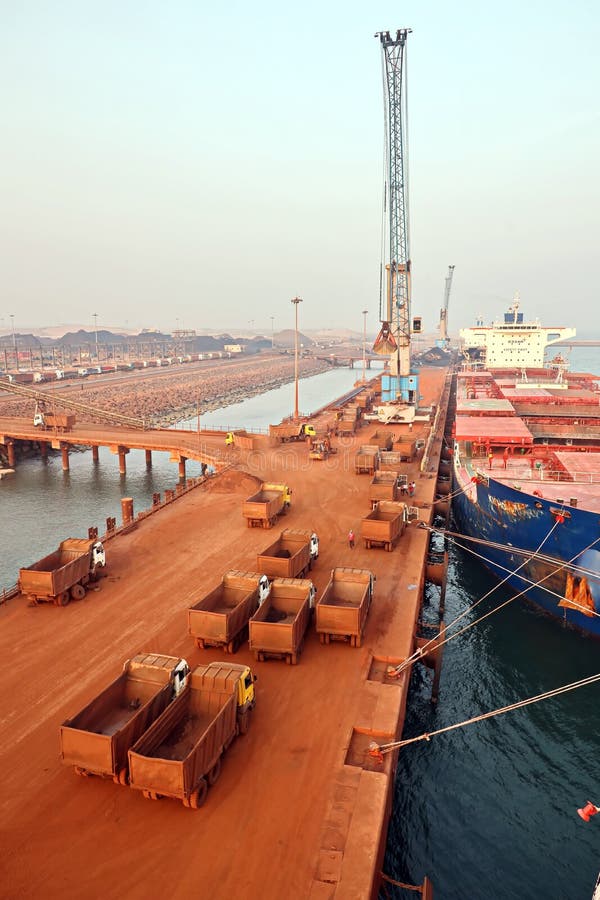 Loading Bulk Cargo of Limestone from Barges into a Bulk Carrier by ...