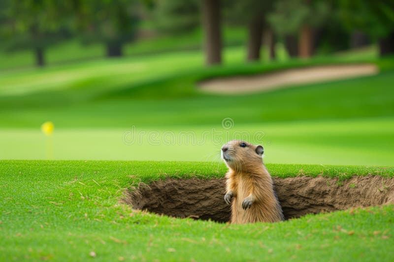 Gopher Popping Out of a Tunnel Hole on a Golf Course Stock Image ...