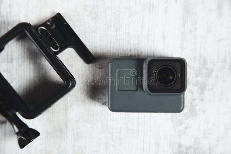 Gopro on the White Wooden Desk. Stock Image - Image of waterproof ...