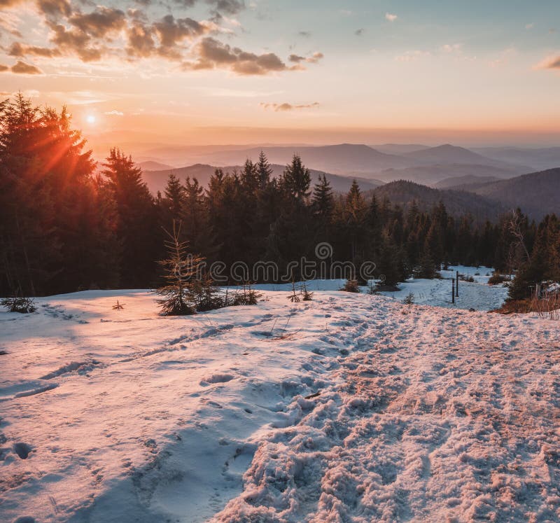 Panorama of Gorce Mountains in Poland Stock Photo - Image of shelter ...