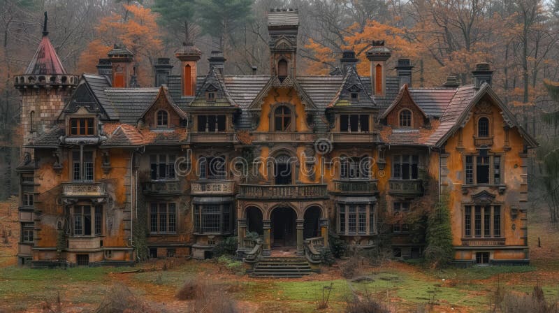 Gorgeous Abandoned Medieval Mansion in a Fairytale Forest Stock ...