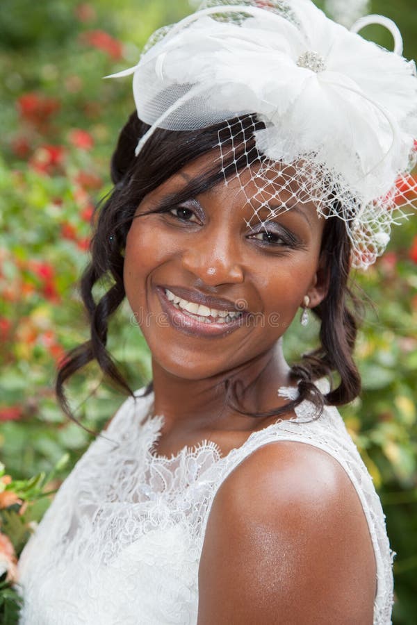Gorgeous African American Bride Outside Posing and Smiling Stock Photo ...