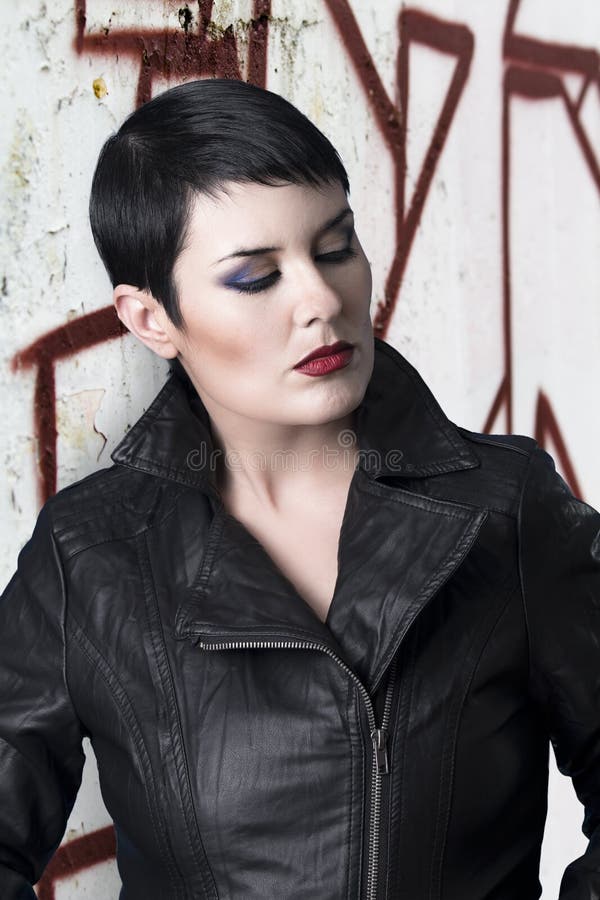 Gorgeous Beautiful Woman in Leather Stock Photo - Image of brunette ...