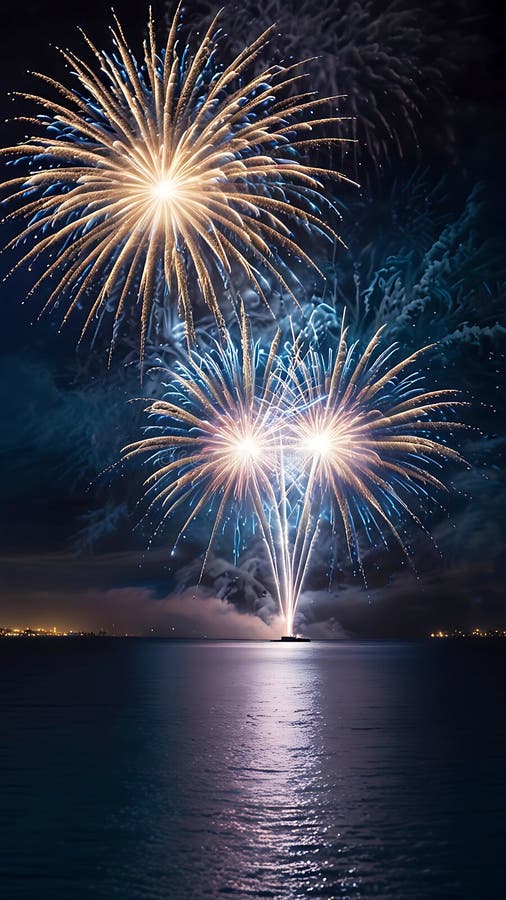 Gorgeous Blue Fireworks Display at Night Stock Illustration ...