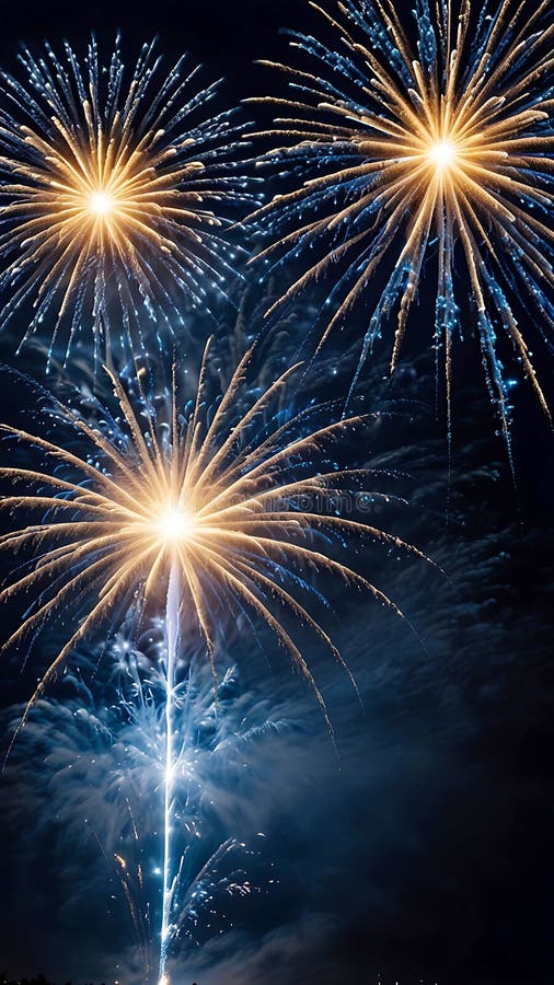 Gorgeous Blue Fireworks Display at Night Stock Illustration ...