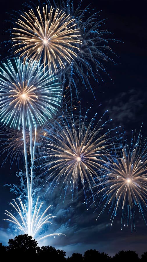 Gorgeous Blue Fireworks Display at Night Stock Illustration ...