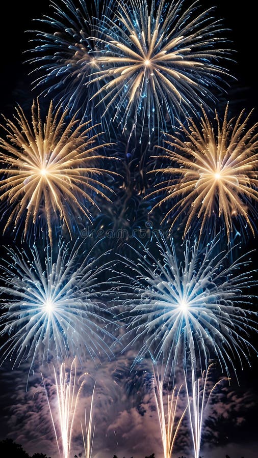 Gorgeous Blue Fireworks Display at Night Stock Illustration ...