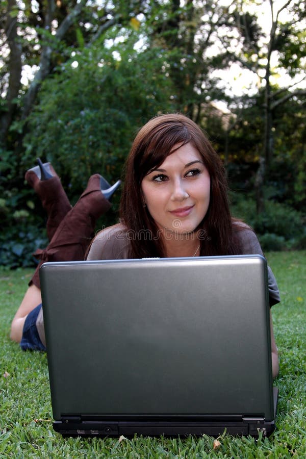 Gorgeous Brunette Lady and Laptop Computer Stock Image - Image of ...
