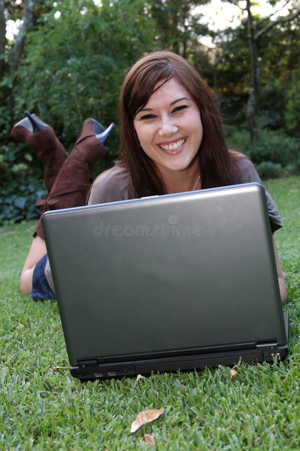 Gorgeous Brunette Lady and Laptop Computer Stock Photo - Image of ...