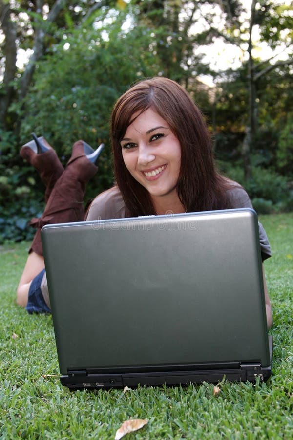 Gorgeous Brunette Lady and Laptop Computer Stock Photo - Image of ...