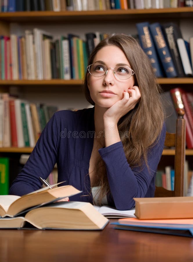 Gorgeous Brunette Student Girl Studying. Stock Photo - Image of ...