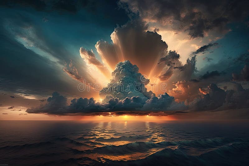 A Gorgeous Cloudscape and Sunrise Over the Ocean Stock Illustration ...