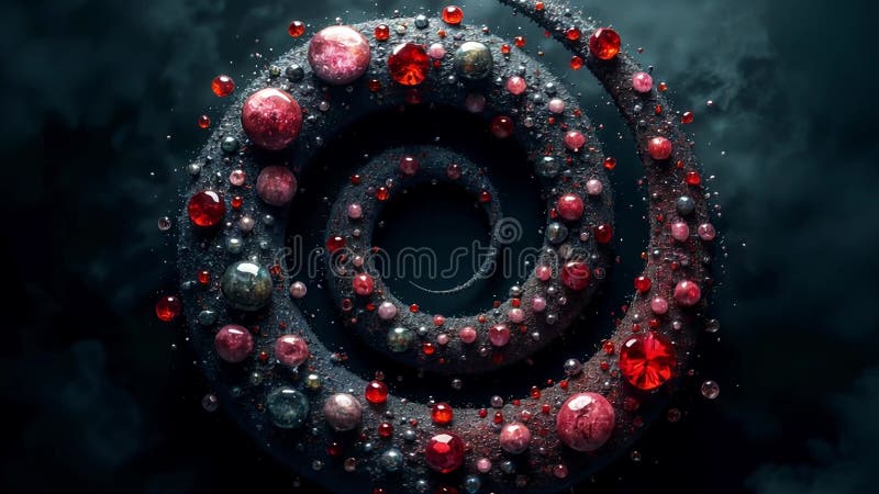 Gorgeous Complex Spiral of Diamonds and Gemstones Unwinding, Top View ...