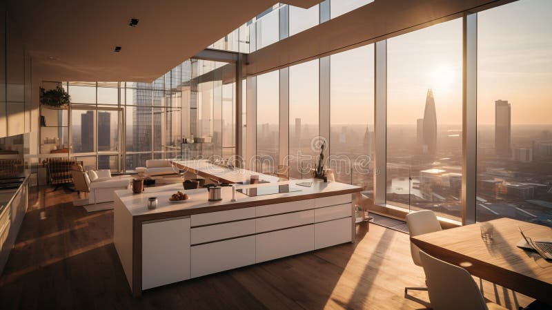 Gorgeous Contemporary Kitchen with Breathtaking Sunrise Scenery through ...