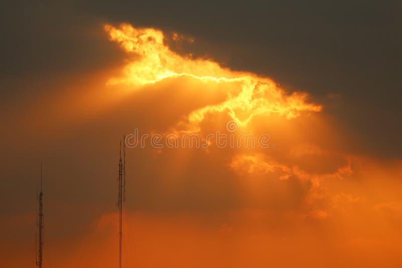 Gorgeous Crepuscular Rays or God Rays Breaking through Sunset Sky Stock ...