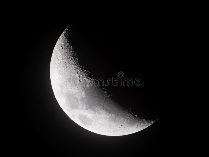 Gorgeous Crescent Moon Illuminated in Gray Against a Dark Night Sky ...