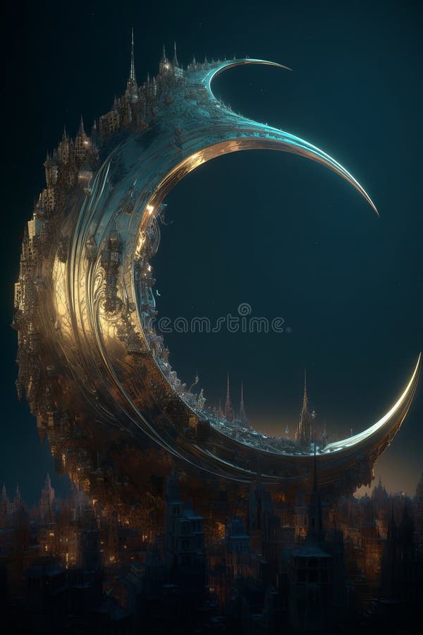 A Gorgeous Crescent Moon with Translucent Glassy Generative AI Stock ...