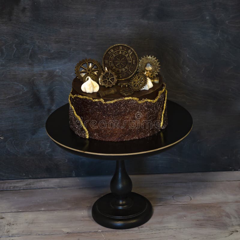 Gorgeous Extra Chocolate Steam Punk Cake with Gilded Glaze Stock Image ...