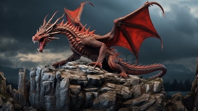 Gorgeous Fantasy Red Dragon Art. Generative Ai Stock Illustration ...