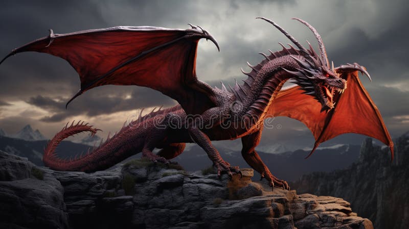 Gorgeous Fantasy Red Dragon Art. Generative Ai Stock Illustration ...