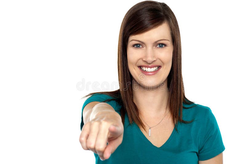 Gorgeous Female Pointing Towards the Camera Stock Image - Image of aged ...