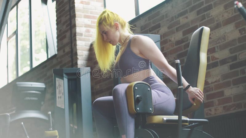 Gorgeous Female Professional Bodybuilder Doing Workout Exercises in Gym ...