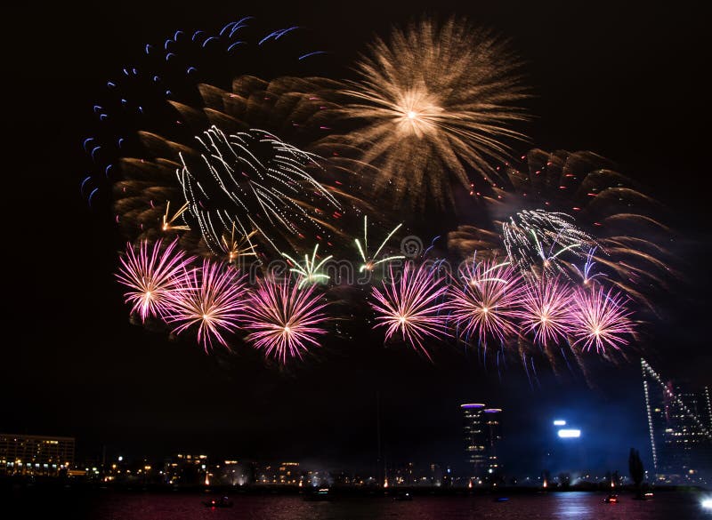 Gorgeous Fire Show. Exciting Colourful Firework Splashes Exploding in ...