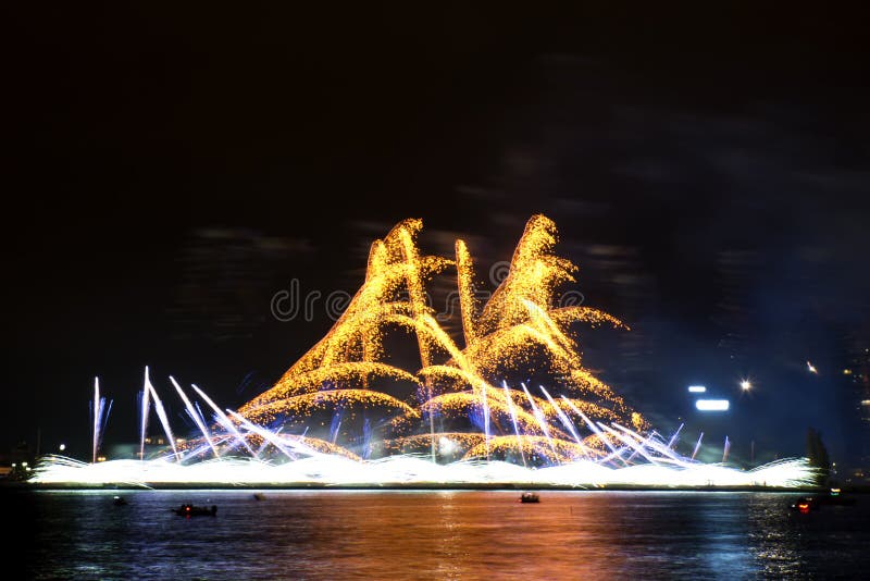 Gorgeous Fire Show. Exciting Colourful Firework Splashes in Form of ...